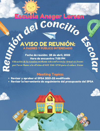 April 28, 2022 SSC Meeting | Ansgar Larsen Elementary